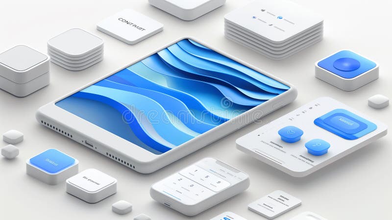A Sleek, Modern Tablet Surrounded by Minimalist, Blue and White App ...