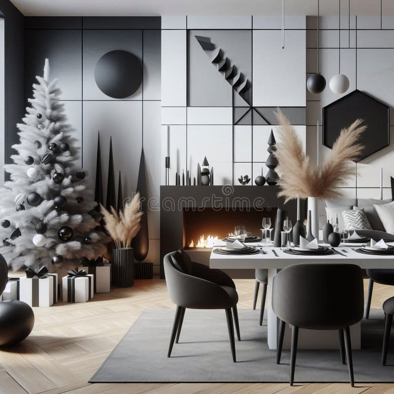 A Sleek and Modern Theme with Monochromatic Decorations Geometri Stock ...