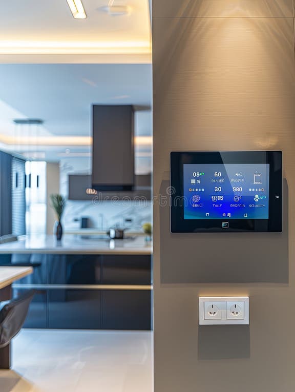 A Sleek, Modern Touchscreen Control Panel is Mounted on a Contemporary ...