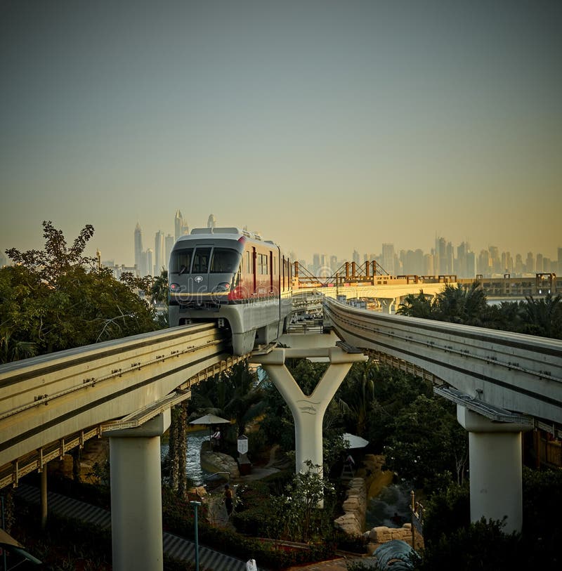Train Carriage Rides on Monorail in Dubai To Palm Tree Stock Image ...