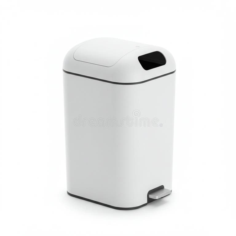 A Sleek, Modern Trash Bin with a Rectangular, Rounded Design in White ...