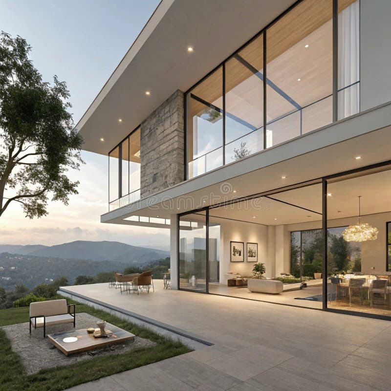 Sleek Modern Villa with Expansive Glass Windows and Mountain Views ...
