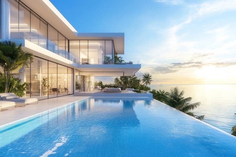 Sleek Modern Villa with an Infinity Pool Overlooking a Serene Coastal ...