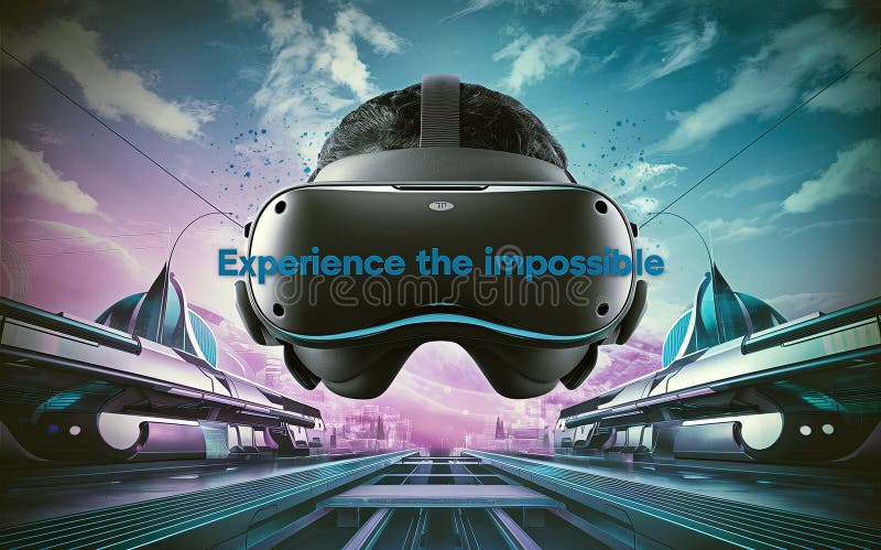 A Sleek, Modern Virtual Reality Headset Displaying the Glowing Text ...