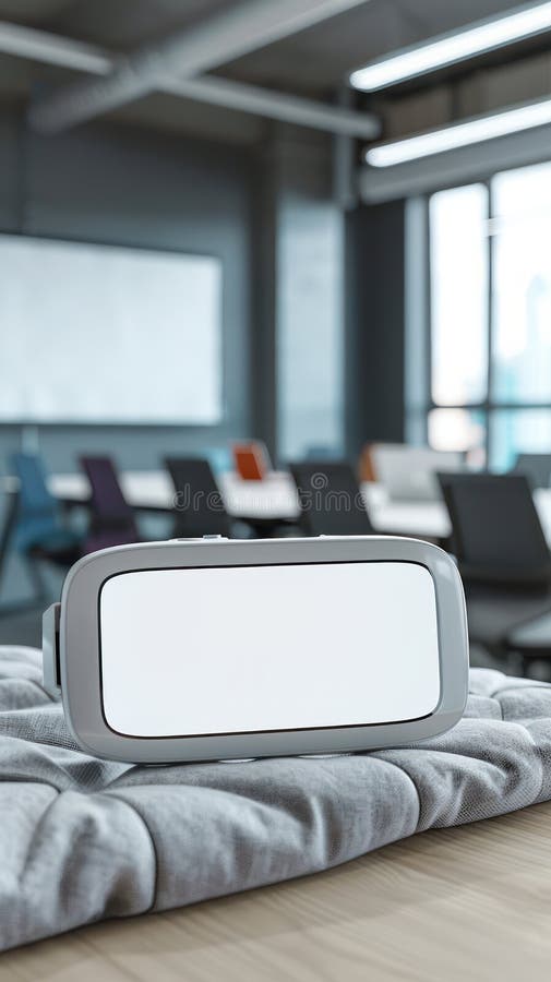 Modern Virtual Reality Headset on Office Desk in Corporate Meeting Room ...