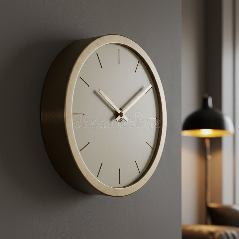 A Sleek, Modern Wall Clock with a Minimalist Design Hangs on a Gray Wall. the Clock Stock ...
