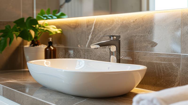 Sleek Modern Washbasin with Integrated Vanity Unit Stock Illustration ...