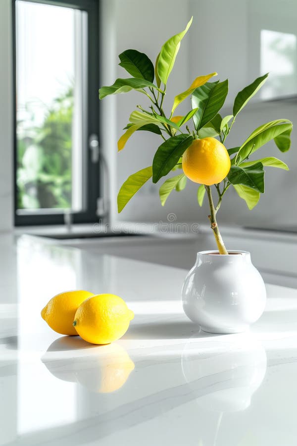 Modern Minimalistic White Kitchen Interior with Quartz Countertop and ...