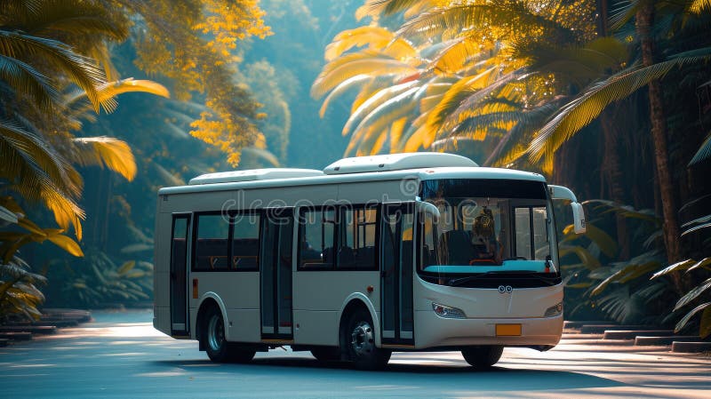 Sleek Modern White Tourist Bus in Summer Setting. Stock Illustration ...