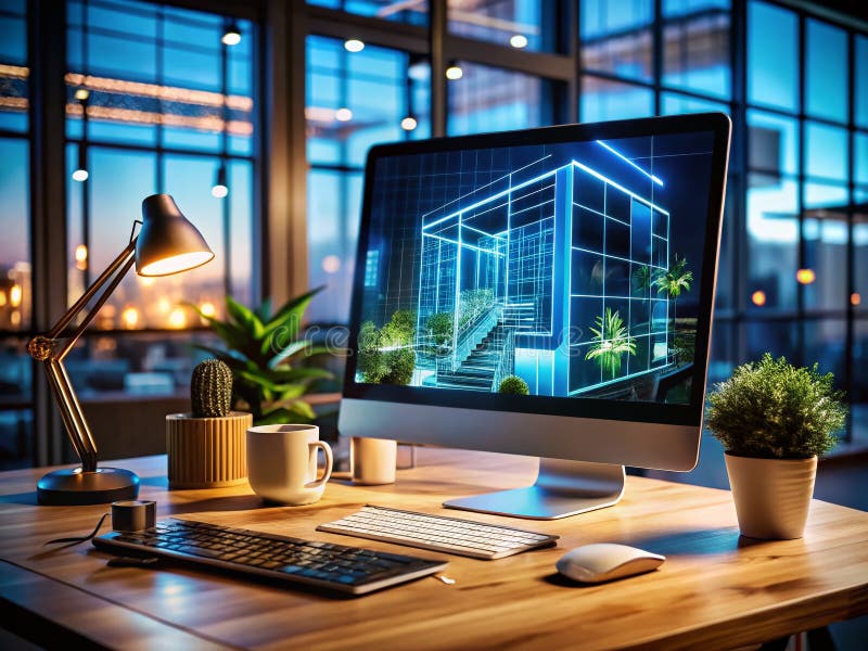 Sleek Modern Workspace Display Featuring an Architectural Blueprint at ...