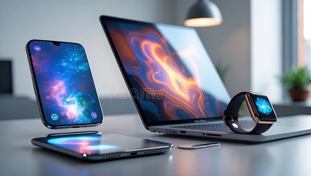 A Sleek Modern Workspace Featuring Digital Tools Stock Illustration ...