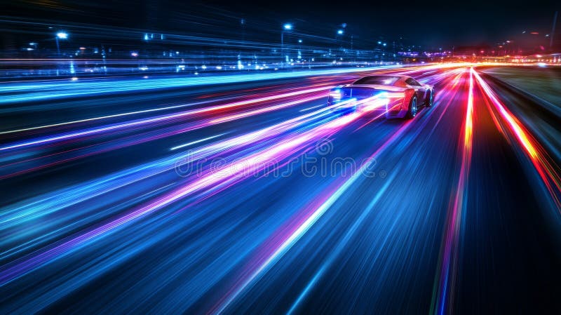 Neon Dreams Modified Coupe Gliding through a Vibrant LightStreaked ...