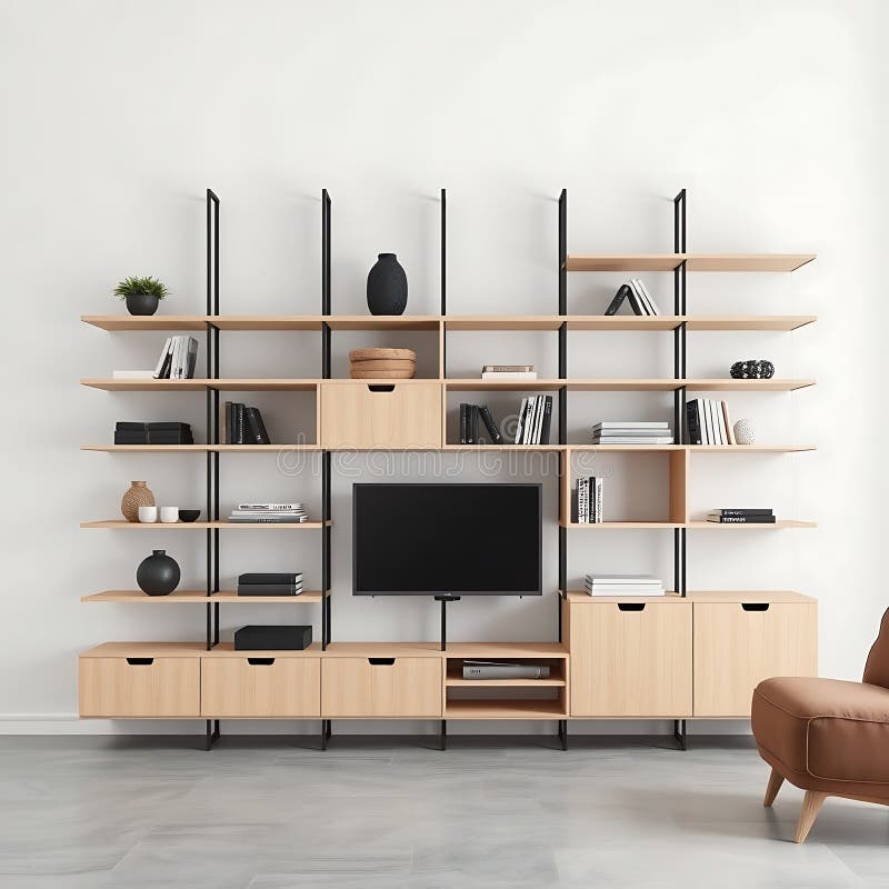 A Sleek Modular Wall Unit with a Mix of Open Shelves and Closed Storage ...