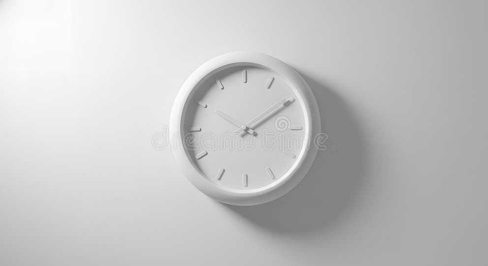 Minimalist White Clock on Wall Stock Illustration - Illustration of ...