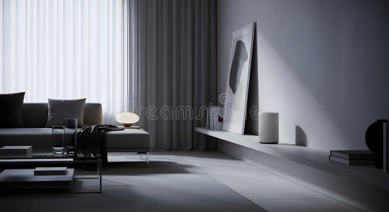 Sleek Monochrome Interior Showcases a Living Room with Minimalist Decor ...