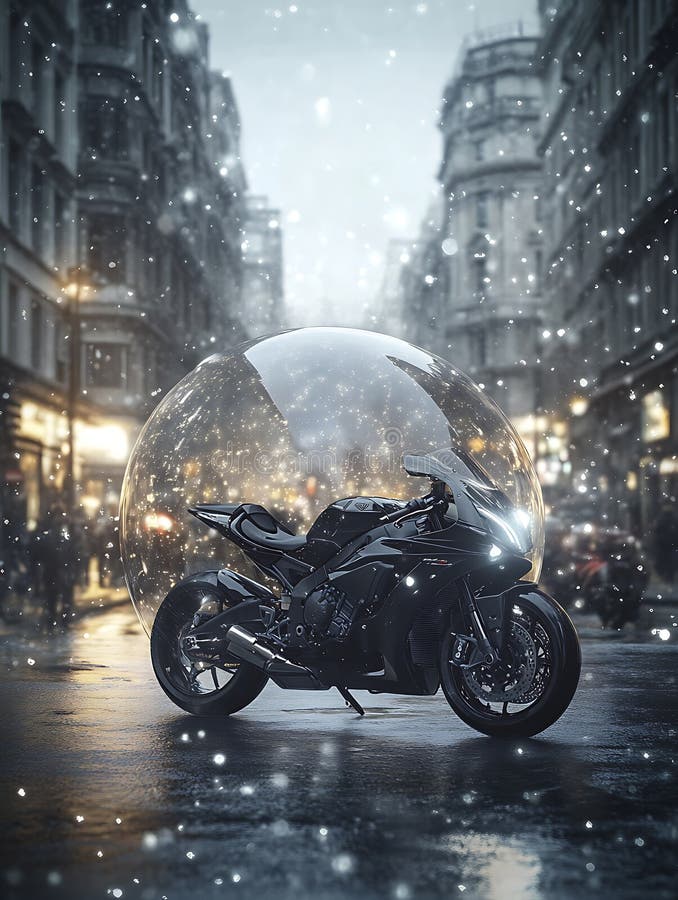Sleek Motorcycle Under Protective Dome Symbolizing Ultimate Safety ...