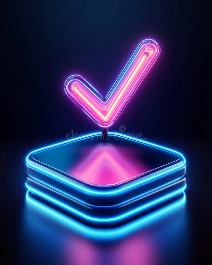 A Sleek Neon Check Mark Radiating on a Dark Background, Symbolizing ...