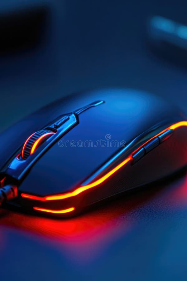 Sleek Neon Gaming Mouse on Dark Surface. Stock Illustration ...