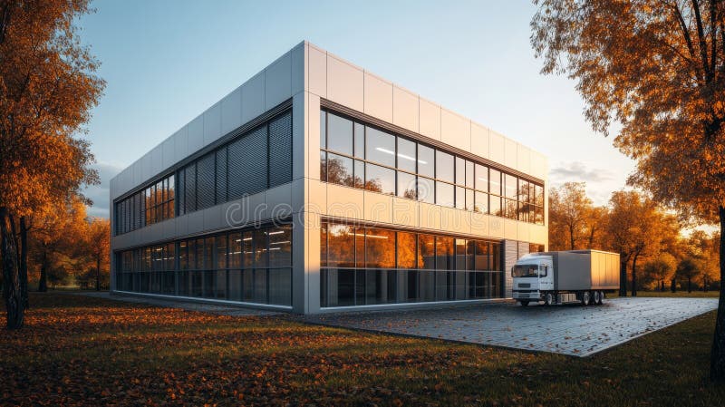 A Sleek, New Warehouse Exterior with a Small Office Unit Stock Image ...