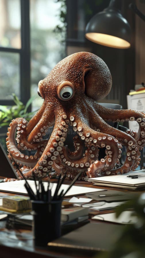 Sleek Octopus Multitasking in a Modern, Stylish Office Stock ...