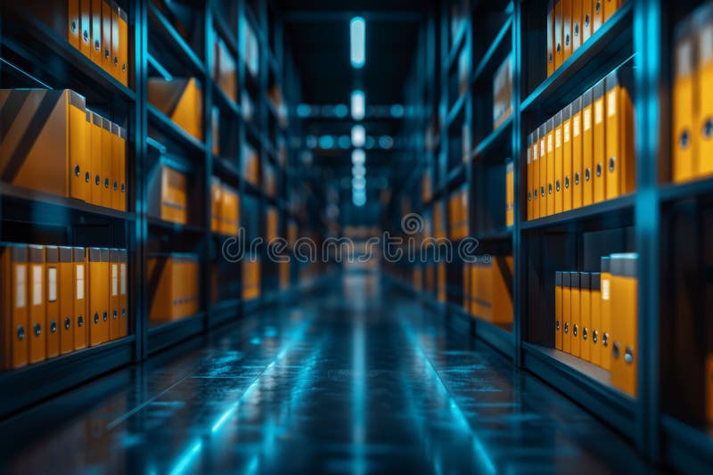 Sleek Office Design with Neat Shelves and Bright Yellow Folders for an ...