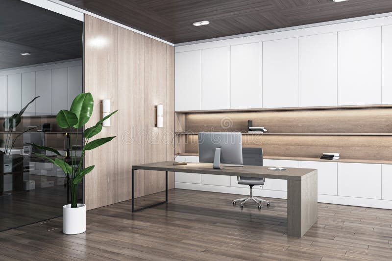 Sleek Office Design with Wood Elements and Space for Customization ...