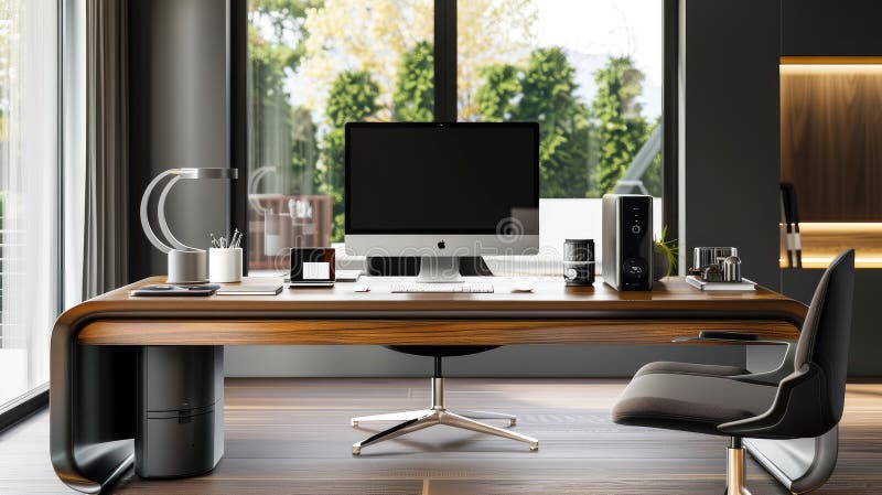Sleek Office Desk with Modern Gadgets in the Morning. Stock ...