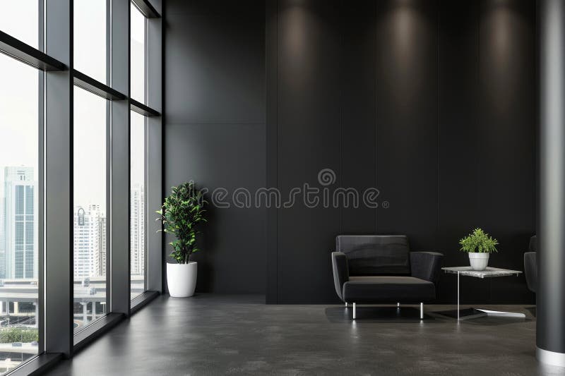 A Sleek Office Hallway Features a City View with a Modern Minimalist ... A Sleek Office Hallway Features a City View with a Modern Minimalist ...