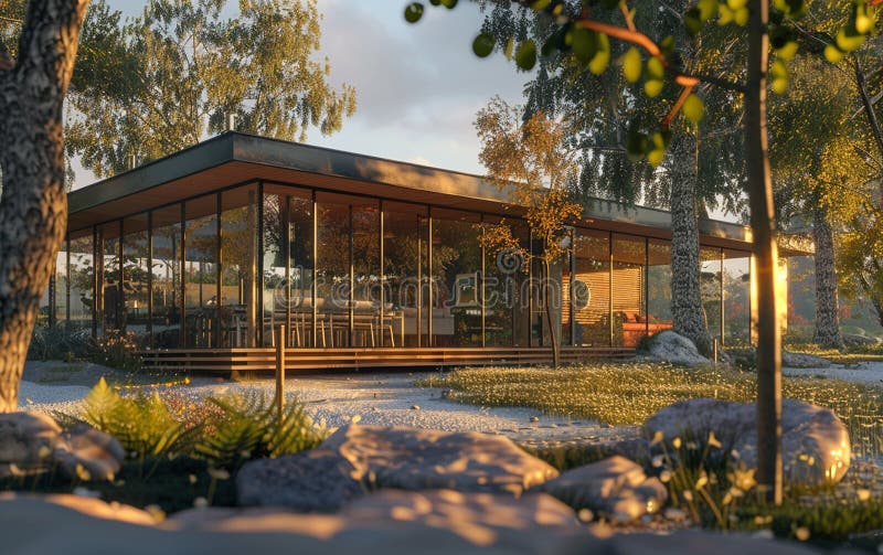 Sleek Olive-Colored One-Floor Residence -Generative Ai Stock Photo ...