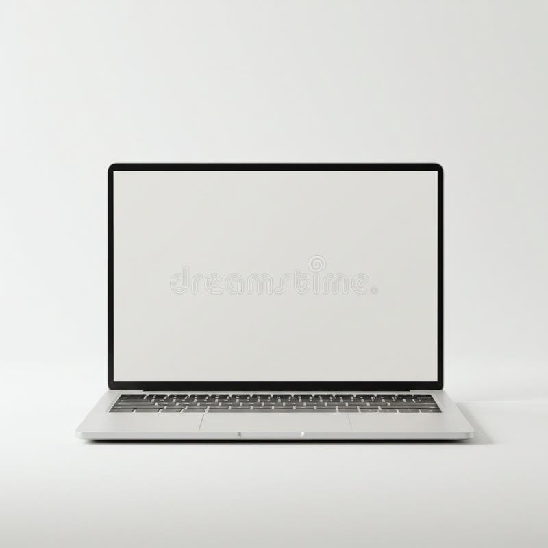 A Sleek, Open Laptop with a Blank, Illuminated Screen Sits on a White ...