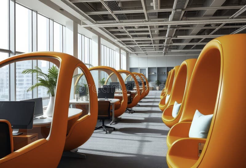 Sleek Orange Curved Pods in a Bright Modern Office, Contemporary ...