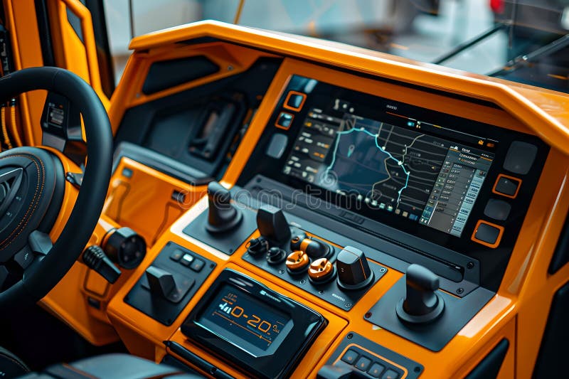 Sleek Orange Dashboard of a Modern Vehicle, Featuring High-tech Display ...