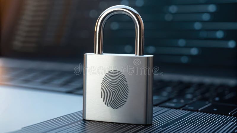 A Sleek Padlock with a Fingerprint Design on a Laptop Symbolizing ...