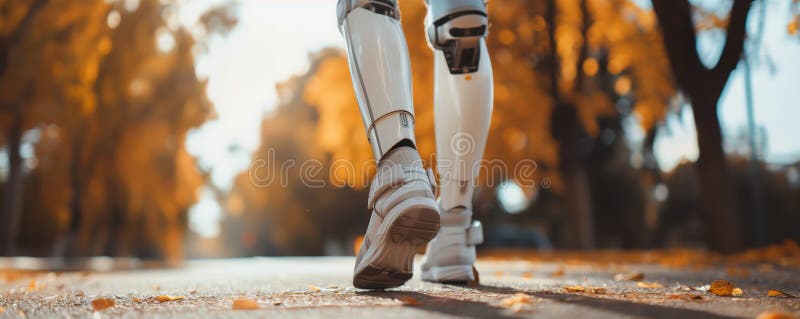 Humanoid Robot Legs Walking in Autumn Stock Photo - Image of movement ...