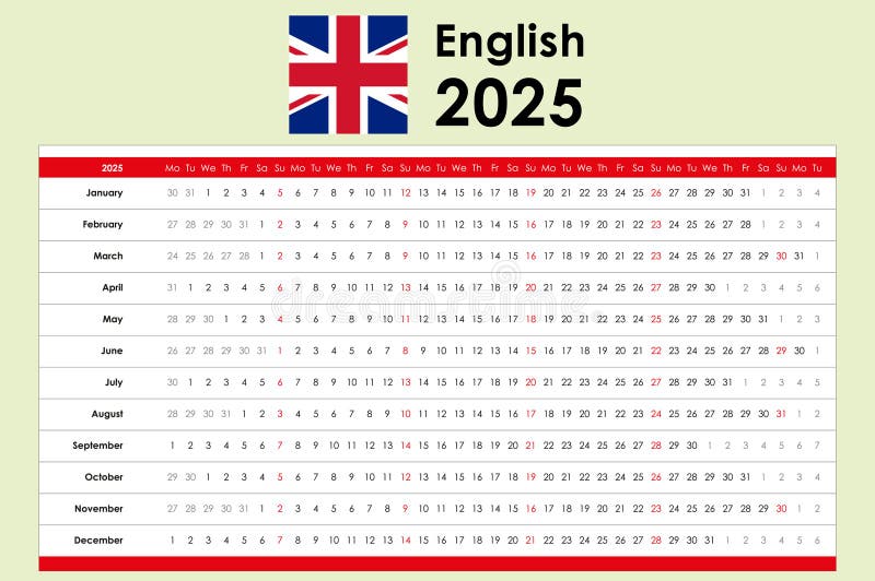 Panoramic Linear Calendar for 2025. Grid Planner. Stock Vector ...
