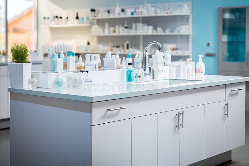 Sleek Pharmacy Interior with Organized Medication Displays and Bokeh ...