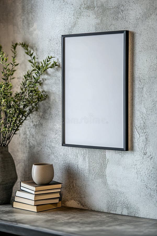 A Sleek Picture Frame with a Thin Black Border is Mounted on a Textured ...