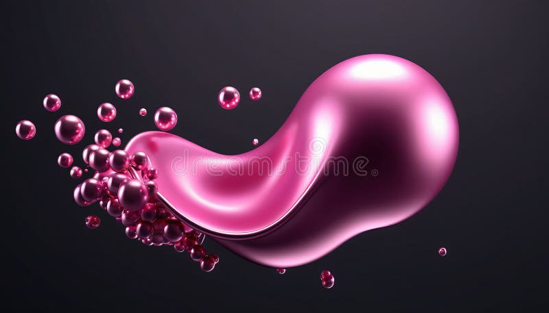 Sleek Pink Liquid Shape with Floating Bubbles on Dark Background Stock ...