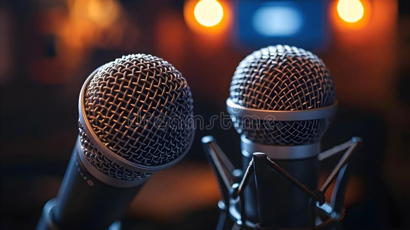 Sleek Podcast Room Design with Two Microphones on Dark Background ...