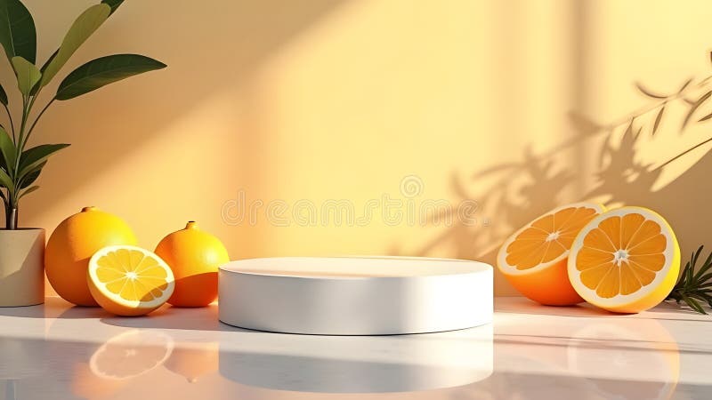 Sleek Podium with Citrus and Stone Elements - Hyper-realistic 3D ...
