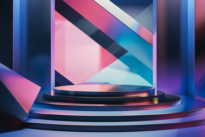 A Sleek Podium Stage in an Abstract Setting, Surrounded by a Multi ...