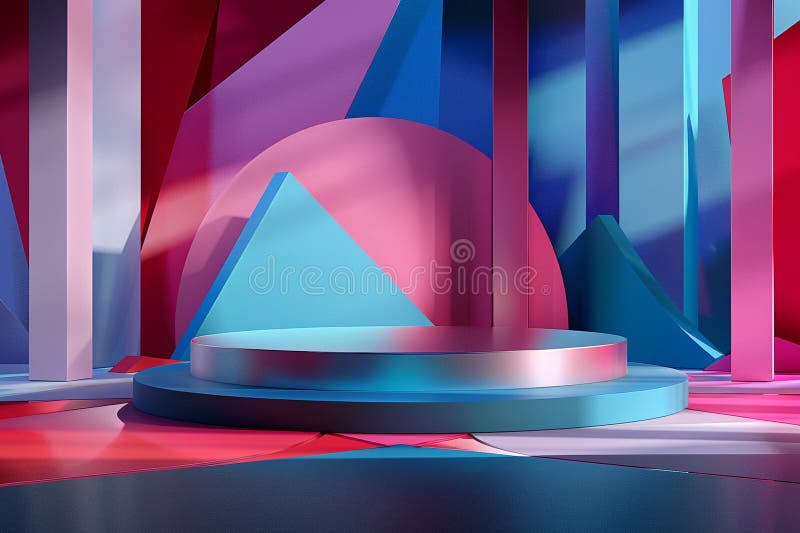 A Sleek Podium Stage in an Abstract Setting, Surrounded by a Multi ...