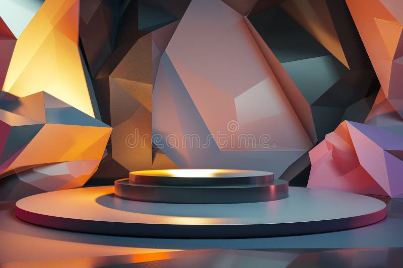 A Sleek Podium Stage in an Abstract Setting, Surrounded by a Multi ...