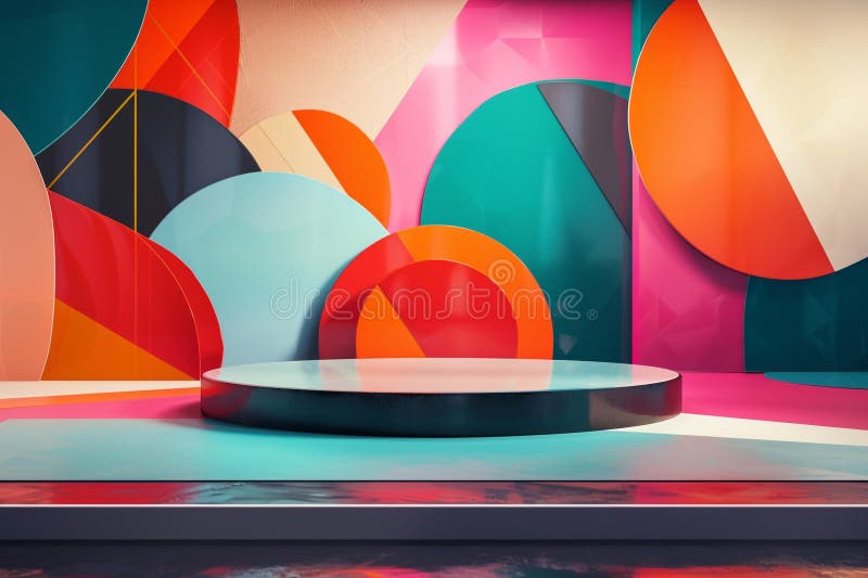 A Sleek Podium Stage in a Vibrant Setting with a Colourful Abstract ...