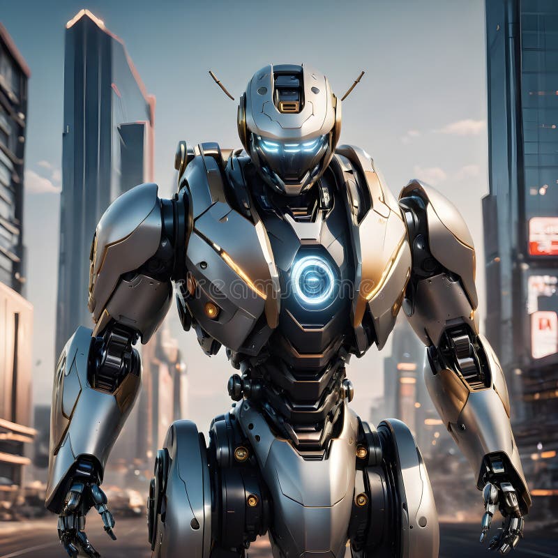A Sleek and Powerful Guardian Robot, Standing Confidently with Arms ...