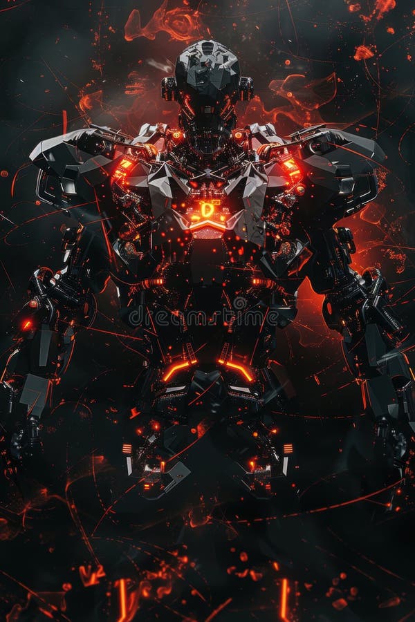 Futuristic Robot in a Dark and Intense Environment. Created by ...