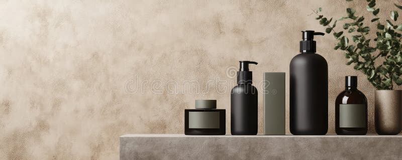 Sleek Product Presentation Featuring Various Black Cosmetic Containers ...