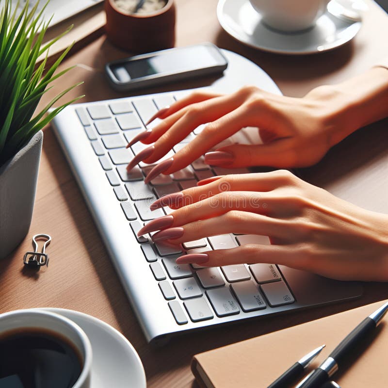 Sleek Productivity: Delicate Hands Engaged. Stock Illustration ...