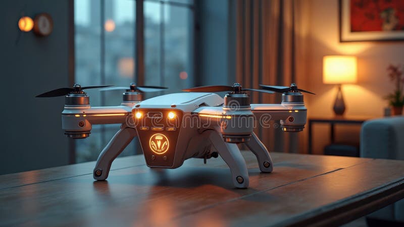 Sleek Quadrotor Drone with Illuminated Lights in Modern Room Setting ...