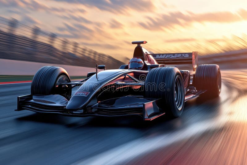 A Sleek Race Car Speeding on a Track during Sunset, Showcasing Motion ...
